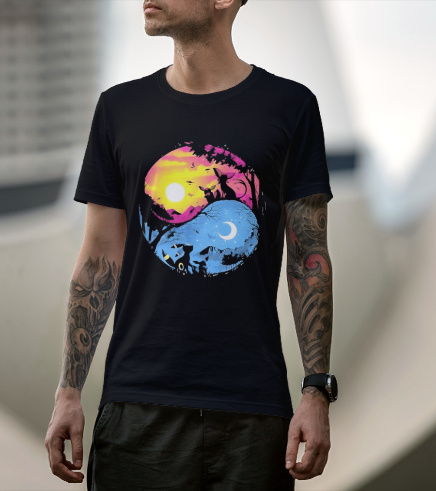 Yin Yang Espeon Umbreon Day Night Sunset Crescent Moon Harmony T-Shirt