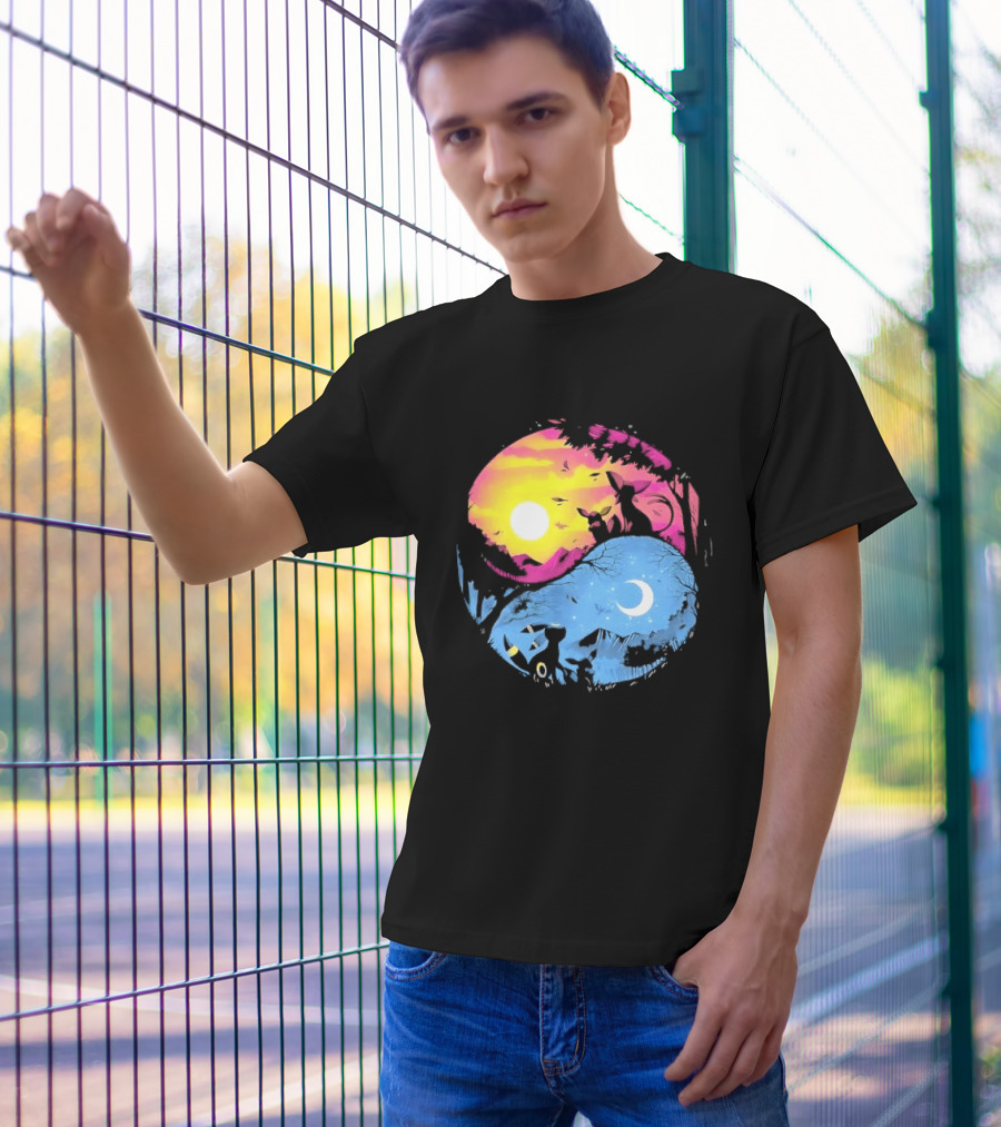 Yin Yang Espeon Umbreon Day Night Sunset Crescent Moon Harmony T-Shirt