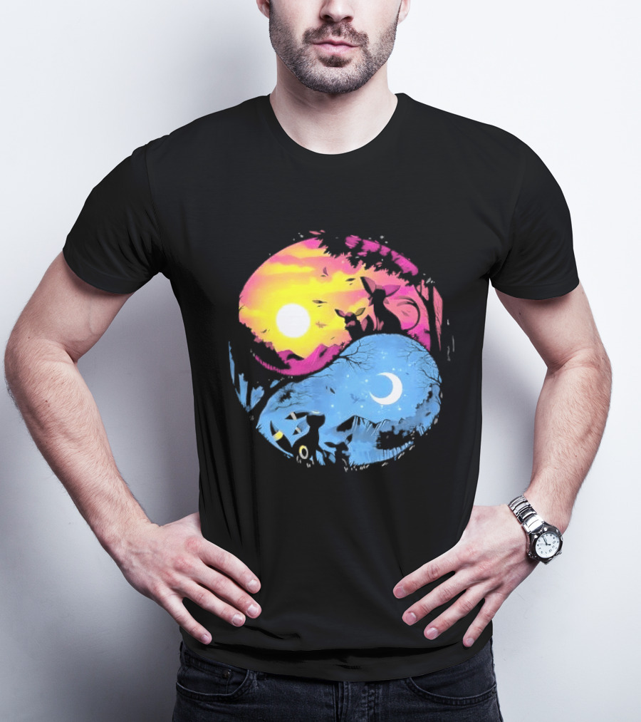 Yin Yang Espeon Umbreon Day Night Sunset Crescent Moon Harmony T-Shirt