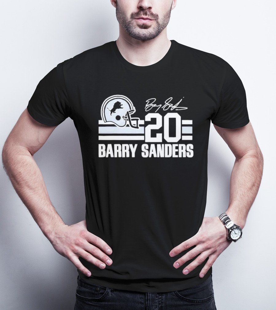 Detroit Lions Barry Sanders 20 Helmet Stripes By BS Signature T-Shirt
