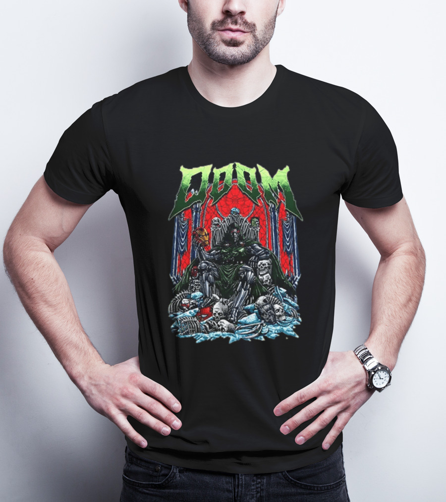 Doctor Doom Throne Marvel Superheroes With Iron Man Mask Doom T-Shirt
