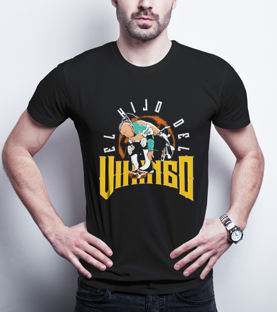 El Hijo Del Vikingo Crouching Wrestler Brown Yellow Text And Image T-Shirt
