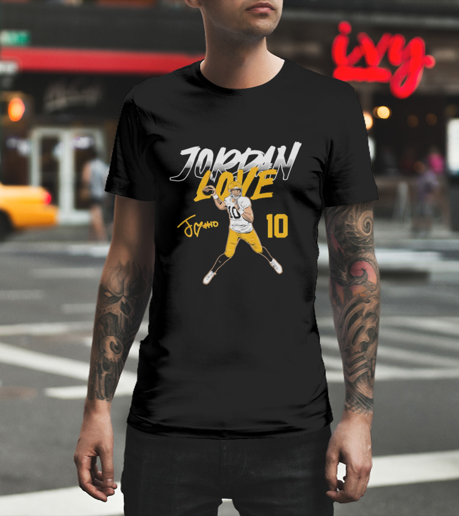 Jordan Love 10 Quarterback Action Pass Signature T-Shirt