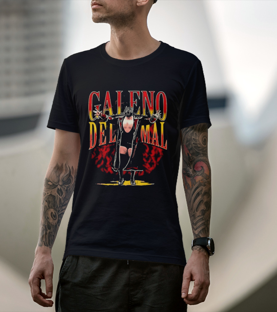 Galeno Del Mal Masked Wrestler Fiery Red Outstretched Arms T-Shirt