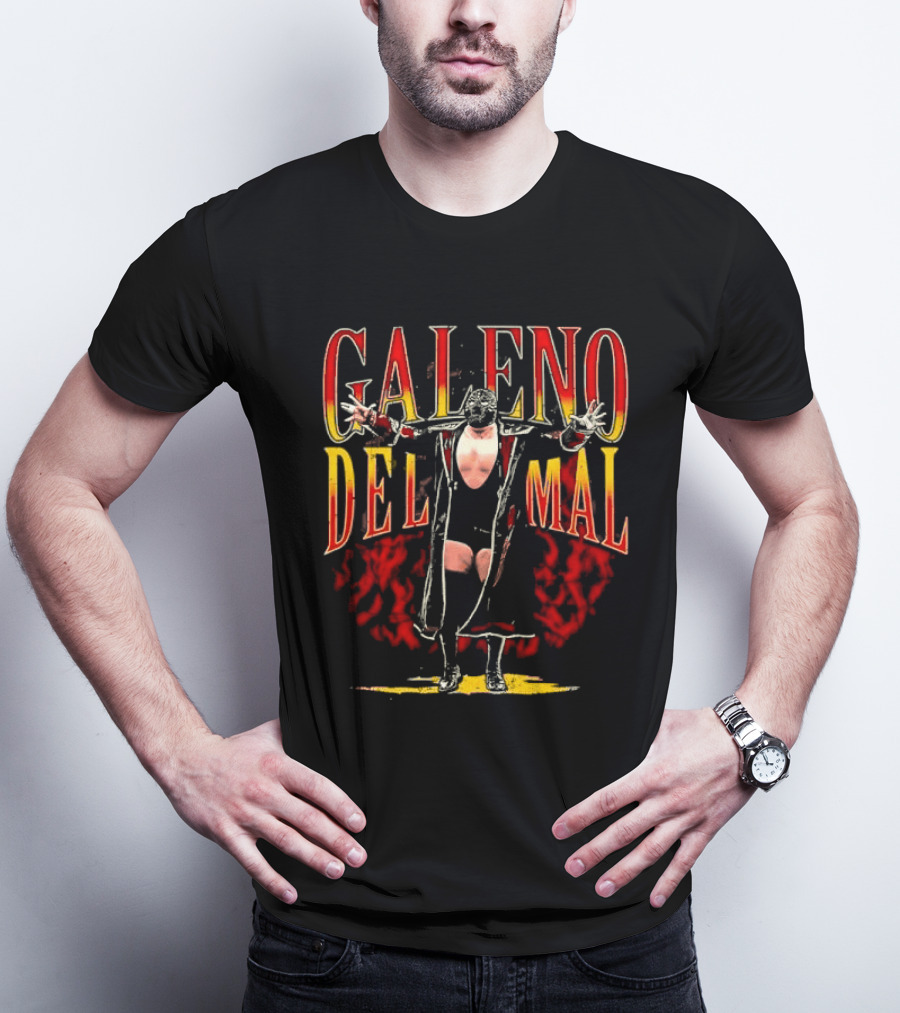 Galeno Del Mal Masked Wrestler Fiery Red Outstretched Arms T-Shirt