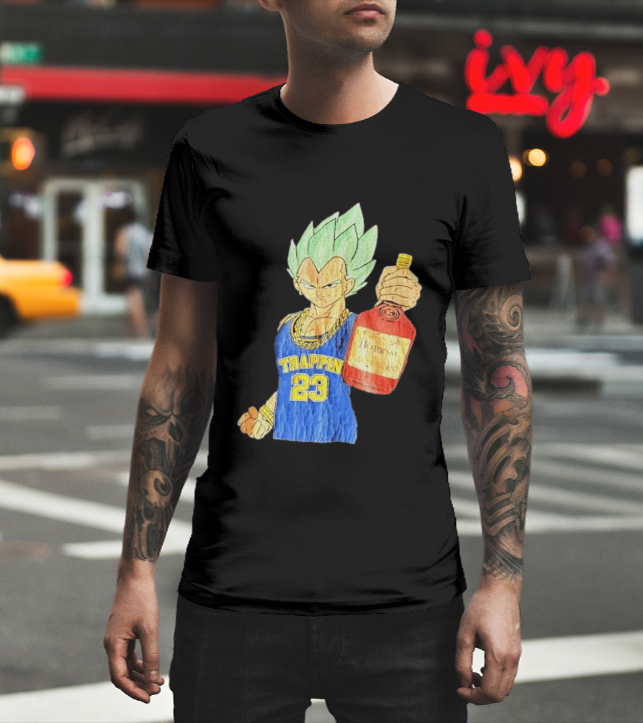 Hennessy Trappin 23 Anime Warrior Graphic Holding Bottle T-Shirt