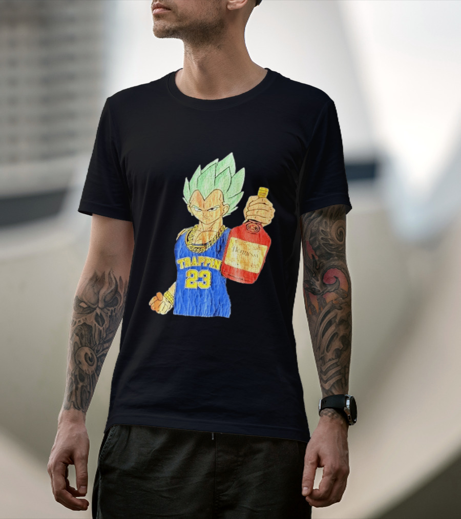 Hennessy Trappin 23 Anime Warrior Graphic Holding Bottle T-Shirt