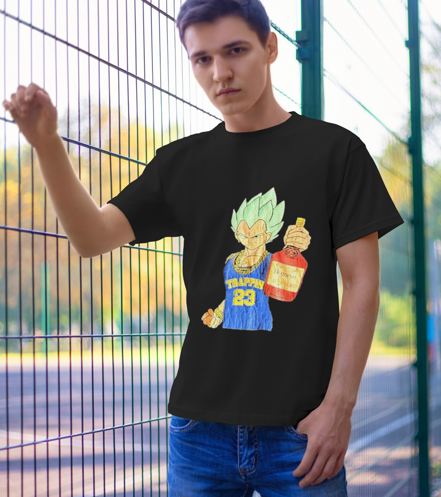 Hennessy Trappin 23 Anime Warrior Graphic Holding Bottle T-Shirt