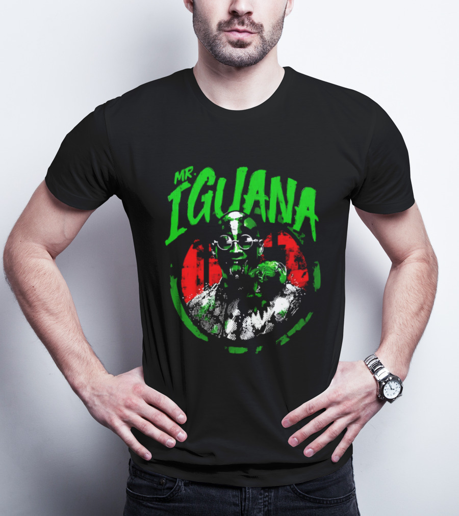 Mr Iguana Man Round Sunglasses Lizard Red Distressed Bootleg T-Shirt