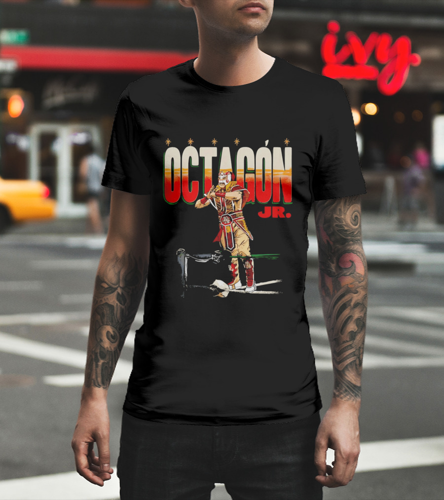 Octagon Jr Masked Lucha Libre Wrestler Ring Ropes Stars Distressed T-Shirt