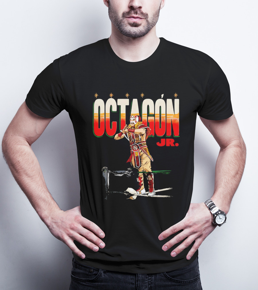 Octagon Jr Masked Lucha Libre Wrestler Ring Ropes Stars Distressed T-Shirt