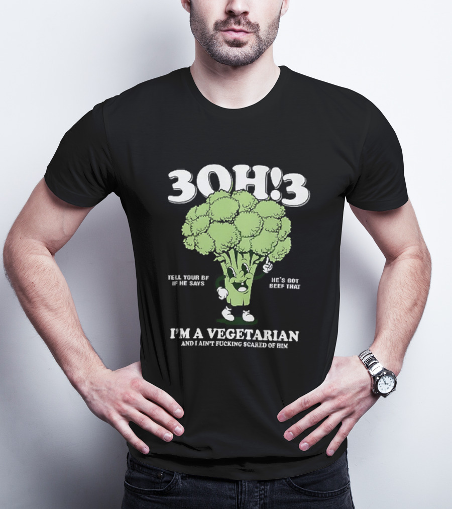 3Oh!3 I'm A Vegetarian Kill Yourself And I Ain't Scared Of Him Broccoli Cartoon T-Shirt