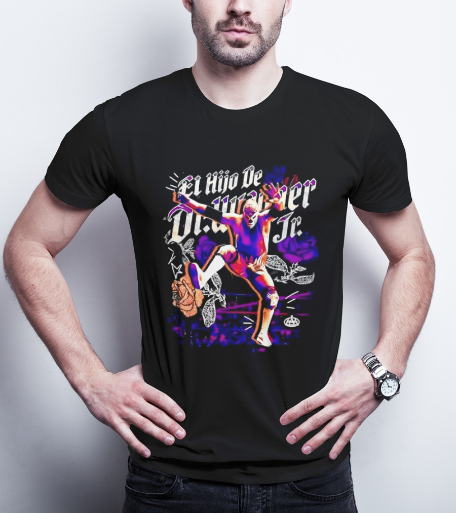 El Hijo De Dr Wagner Jr Masked Luchador Jumping Action With Roses Ring Combat T-Shirt