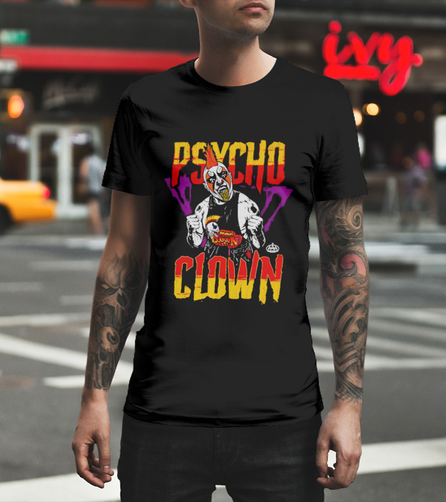 Psycho Clown Masked Luchador AAA Orange Mohawk Distressed T-Shirt