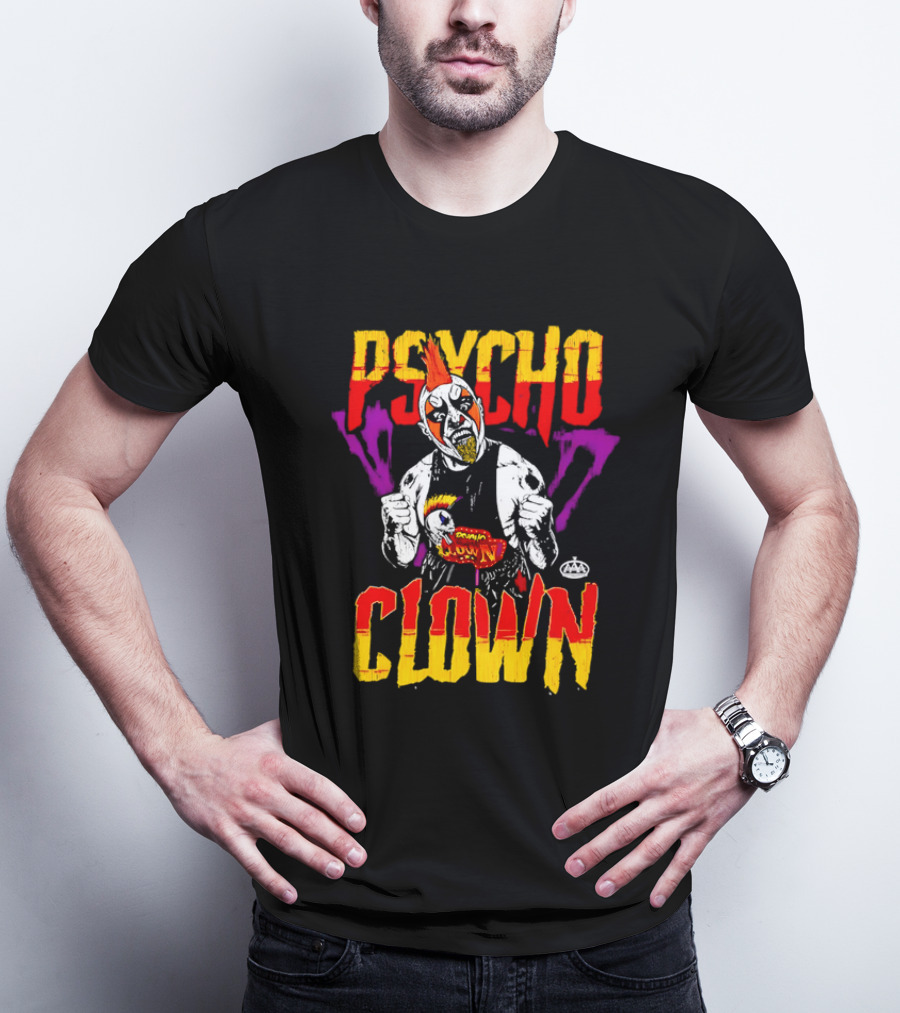 Psycho Clown Masked Luchador AAA Orange Mohawk Distressed T-Shirt