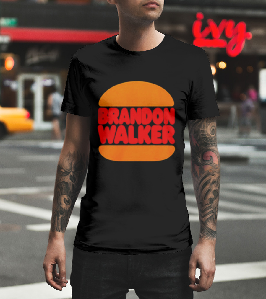 Brandon Walker Hamburger Bold Red Text Inside Orange Bun T-Shirt