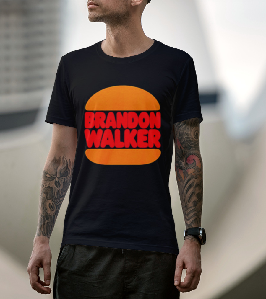 Brandon Walker Hamburger Bold Red Text Inside Orange Bun T-Shirt