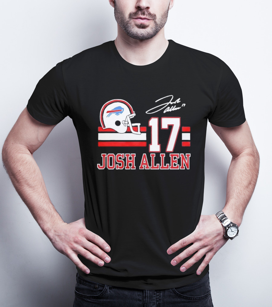 Josh Allen 17 Buffalo Bills Helmet Red Stripes Distressed T-Shirt