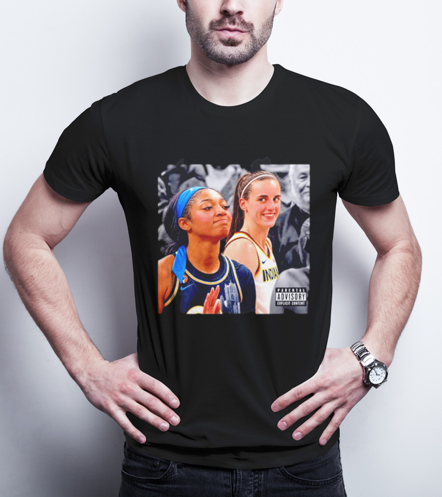 Caitlin Clark Angel Reese Parental Advisory Explicit Content T-Shirt