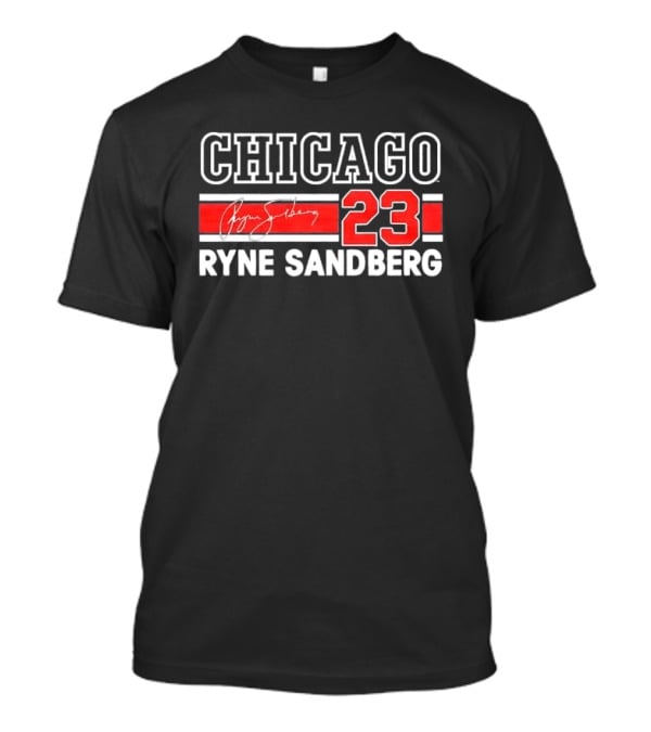 Chicago Cubs Ryne Sandberg 23 Red White Horizontal Stripes Distressed T-Shirt