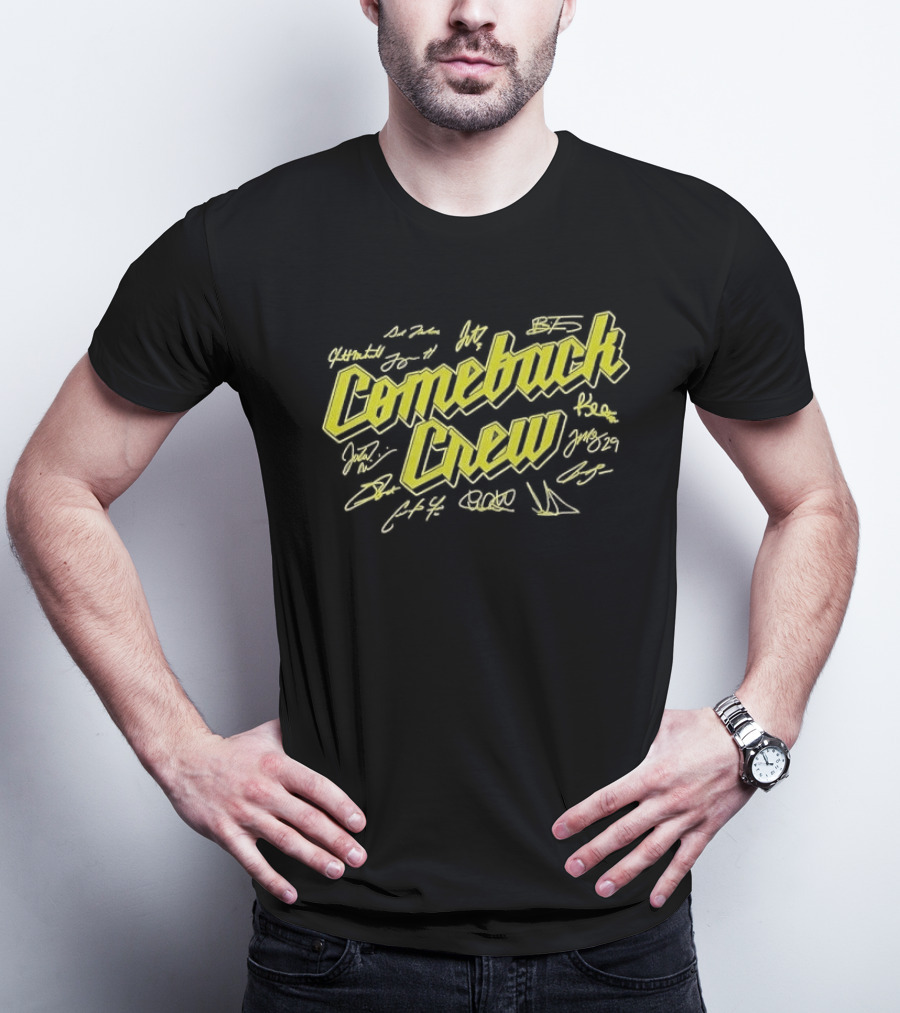 Comeback Crew Yellow 3D Lettering With Player Signatures Black T-Shirt