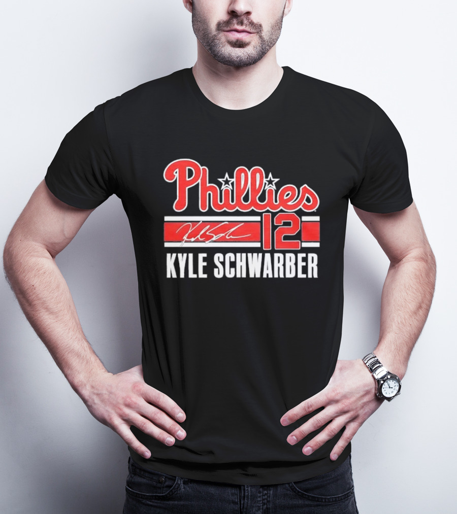 Phillies Kyle Schwarber 12 Red Script Stars Philadelphia MLB Distressed T-Shirt