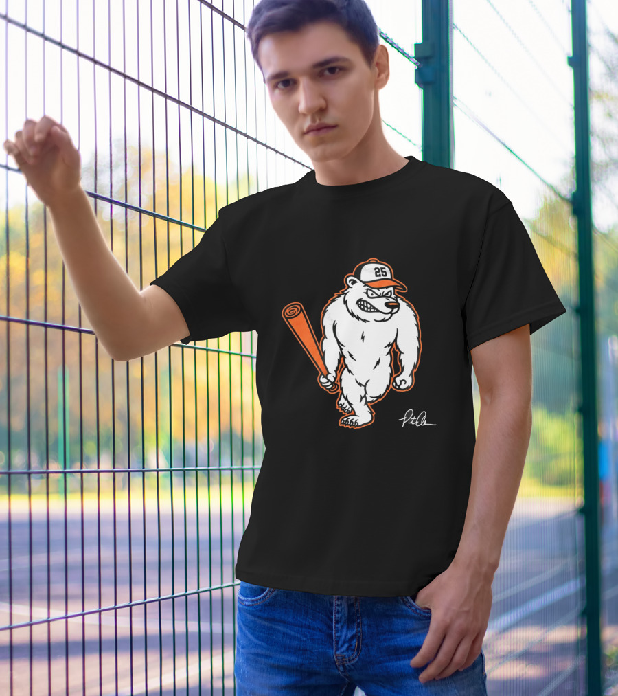 Polar Bear Pete Baseball Bear With Orange Bat And Cap Number 25 Art By Pete Alonso T-Shirt