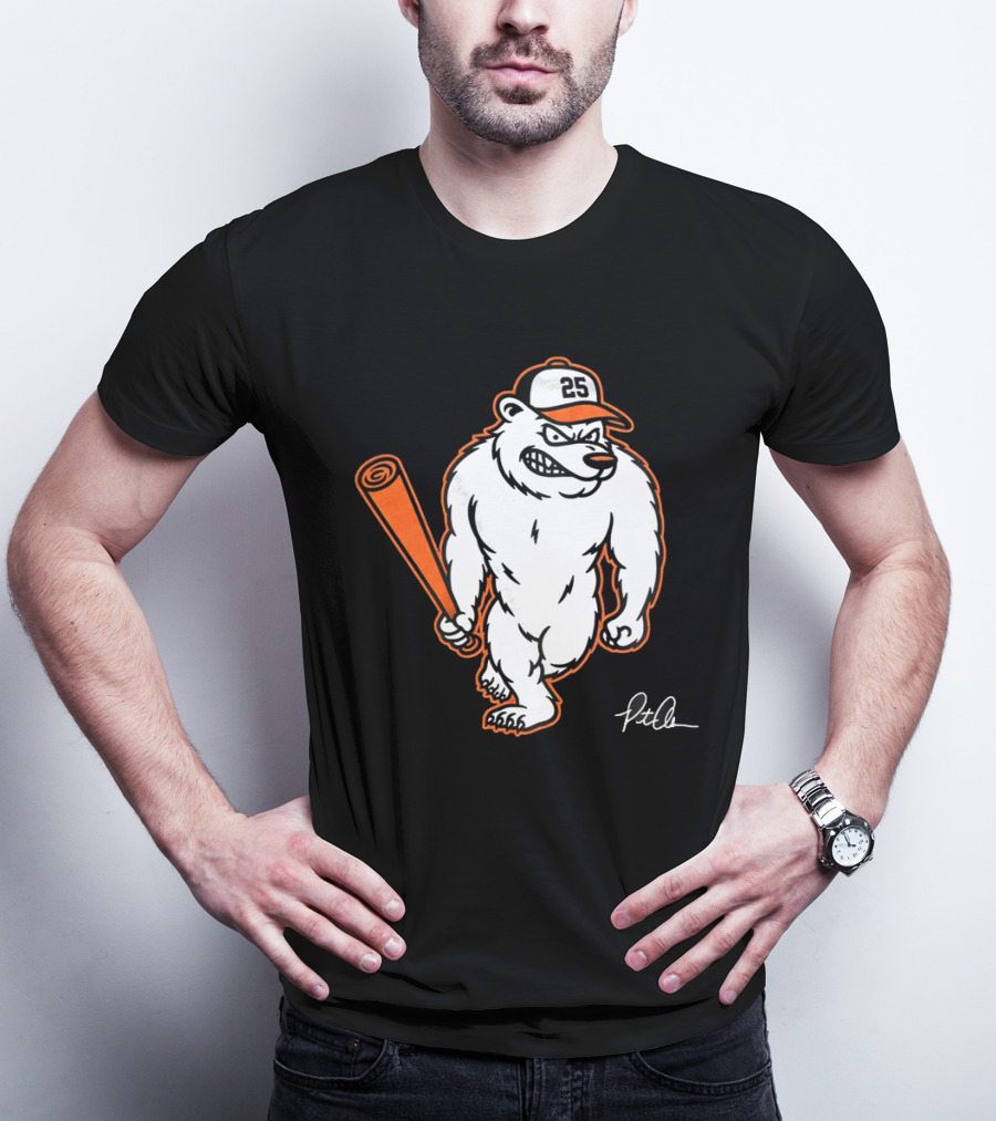 Polar Bear Pete Baseball Bear With Orange Bat And Cap Number 25 Art By Pete Alonso T-Shirt