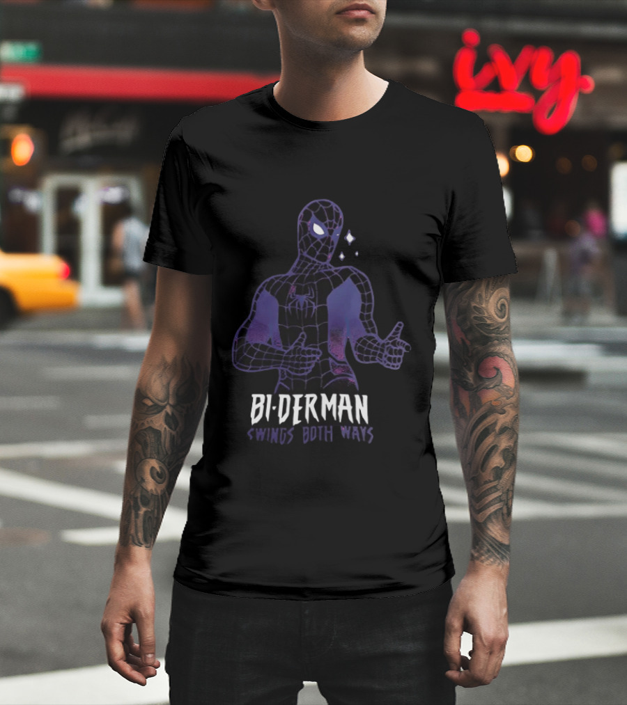Bi Derman Swings Both Ways Spider Man T-Shirt