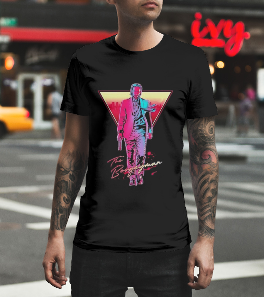 The Boogeyman John Wick Neon Triangle Sunset Walking Gun T-Shirt