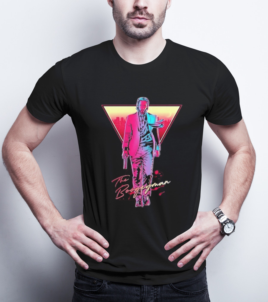 The Boogeyman John Wick Neon Triangle Sunset Walking Gun T-Shirt