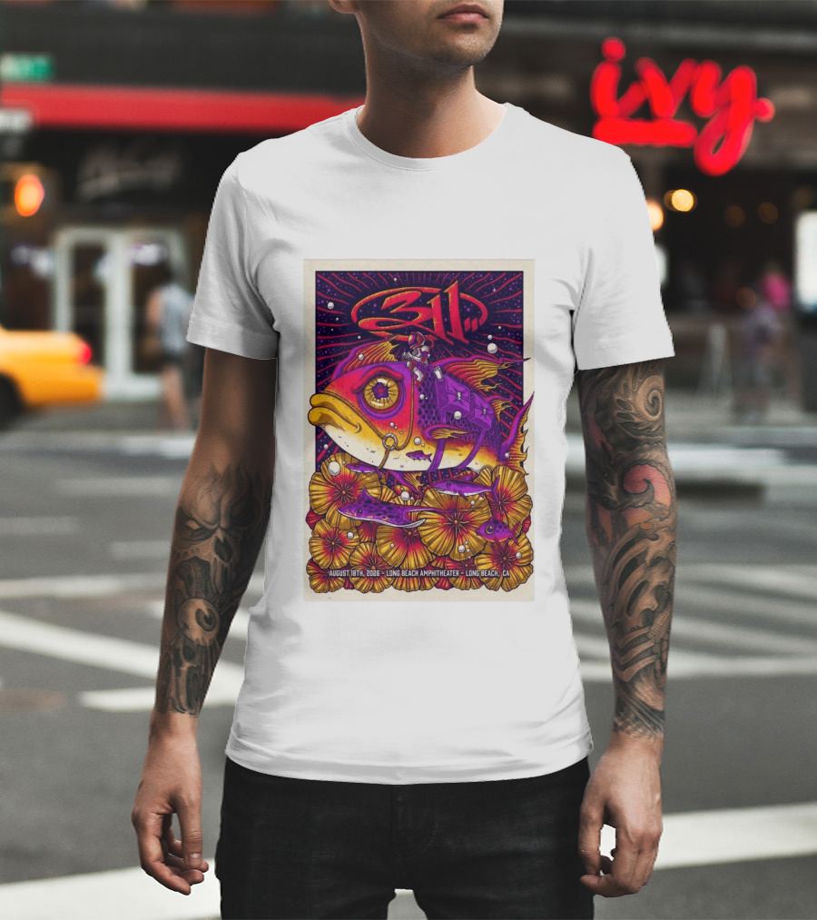 311 August 18 2026 Long Beach Amphitheater CA Psychedelic Fish And Astronaut T-Shirt