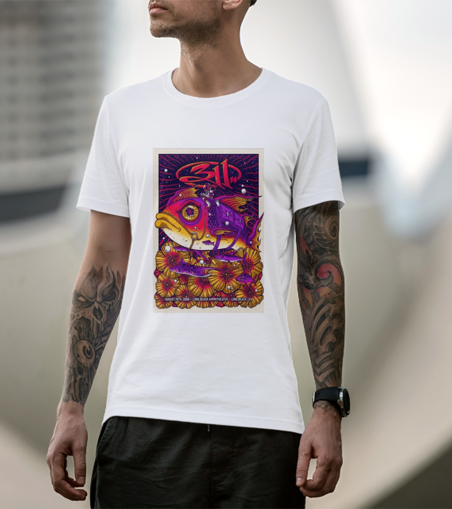 311 August 18 2026 Long Beach Amphitheater CA Psychedelic Fish And Astronaut T-Shirt