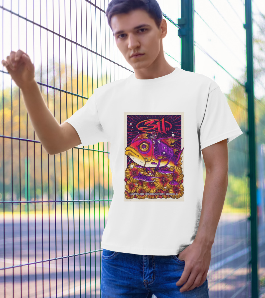 311 August 18 2026 Long Beach Amphitheater CA Psychedelic Fish And Astronaut T-Shirt