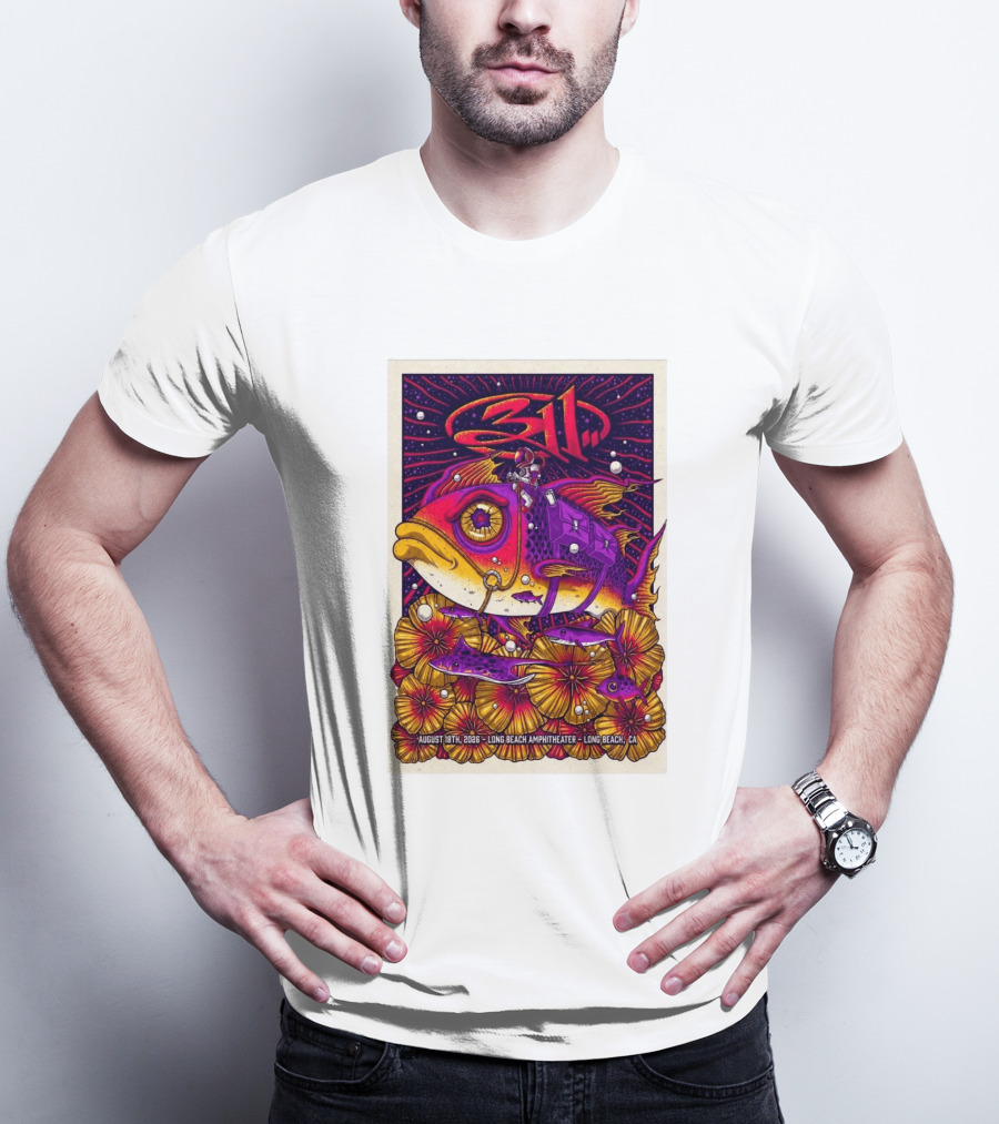 311 August 18 2026 Long Beach Amphitheater CA Psychedelic Fish And Astronaut T-Shirt