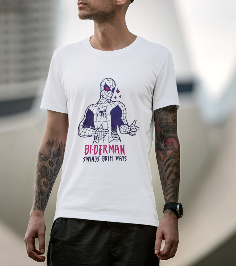 Bi Derman Swings Both Ways Spider Man LGBTQ Superhero T-Shirt