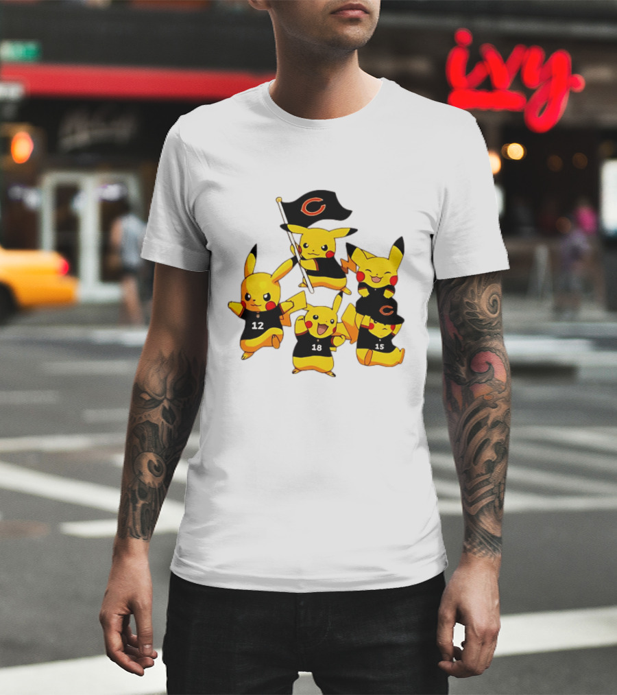 Chicago Bears Pikachu Fan Squad With Flag And Jerseys T-Shirt