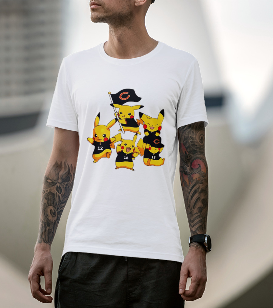 Chicago Bears Pikachu Fan Squad With Flag And Jerseys T-Shirt