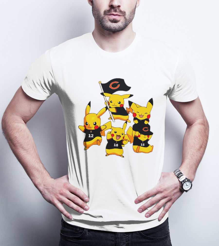 Chicago Bears Pikachu Fan Squad With Flag And Jerseys T-Shirt