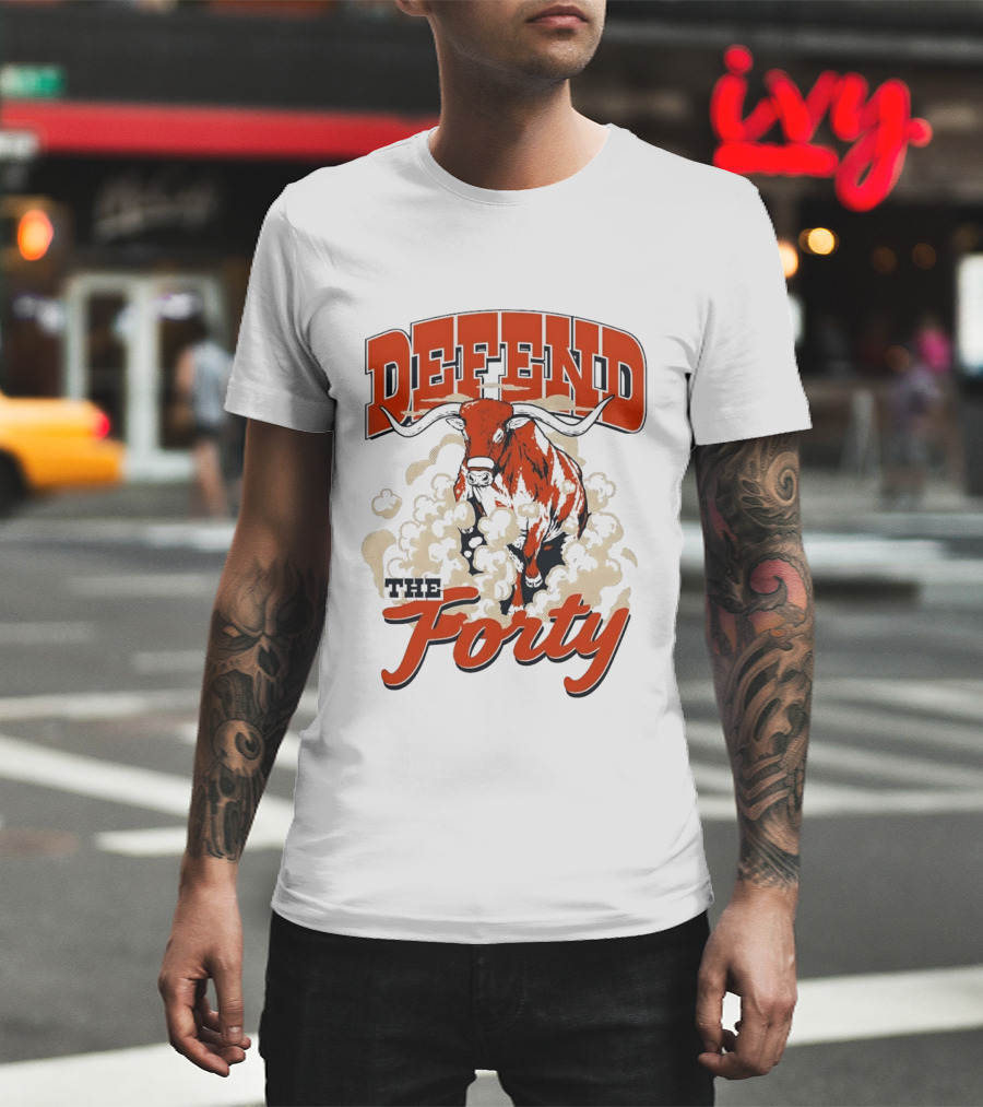 Defend The Forty Longhorn Bull Dust Clouds Halftone T-Shirt