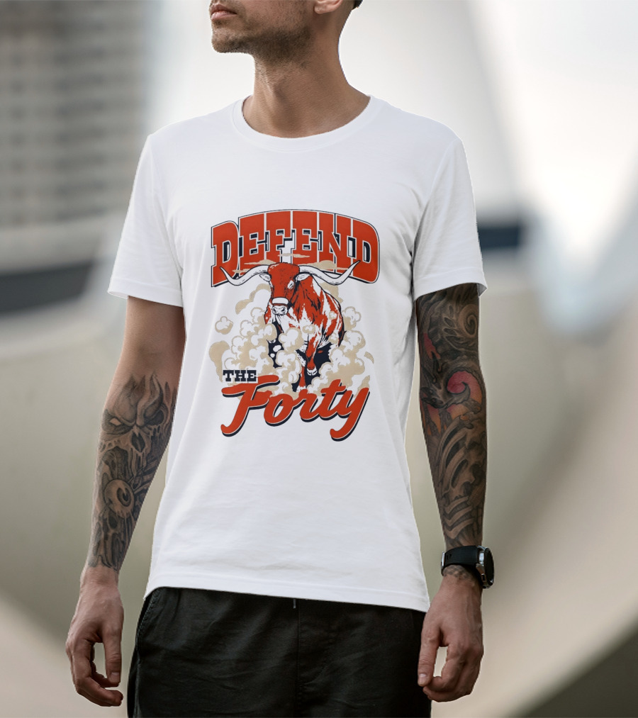 Defend The Forty Longhorn Bull Dust Clouds Halftone T-Shirt