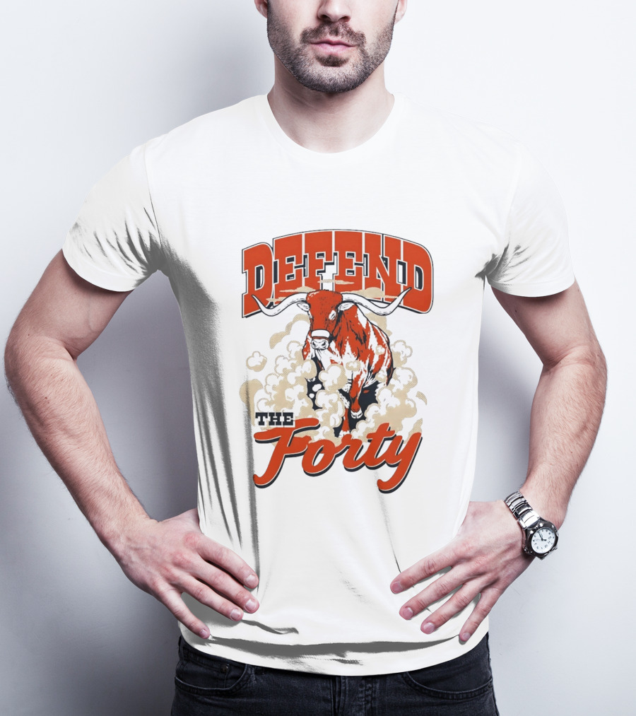 Defend The Forty Longhorn Bull Dust Clouds Halftone T-Shirt