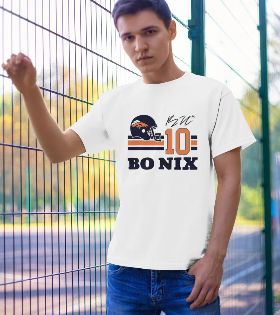 Denver Broncos Bo Nix 10 Football Helmet Horizontal Stripes T-Shirt