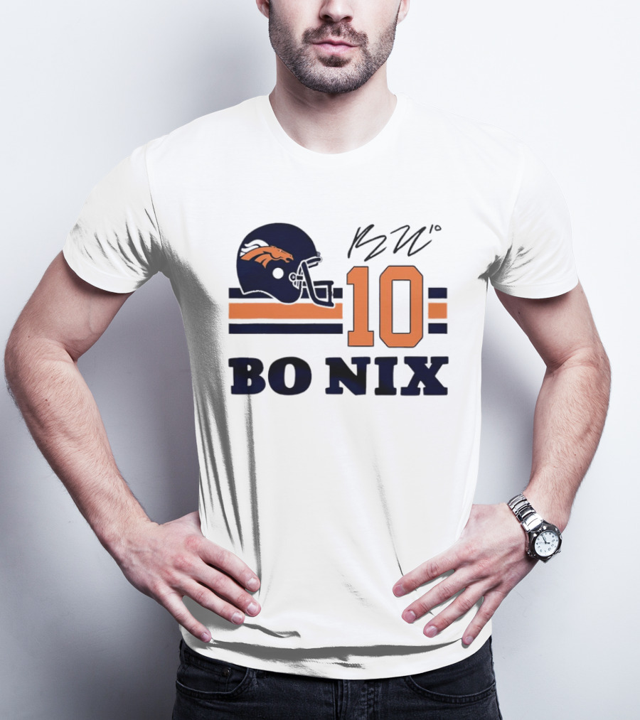 Denver Broncos Bo Nix 10 Football Helmet Horizontal Stripes T-Shirt