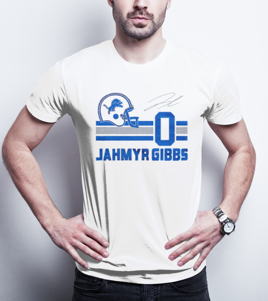 Detroit Lions Jahmyr Gibbs Zero Helmet Number Stripes Distressed T-Shirt