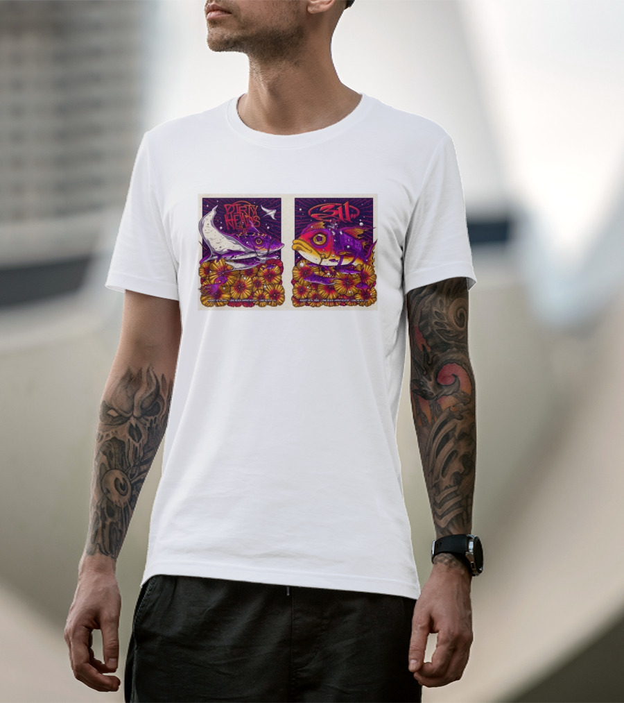 Dirty Heads 311 August 18 2026 Long Beach Amphitheater California Concert Art Colorful Fish Flowers T-Shirt