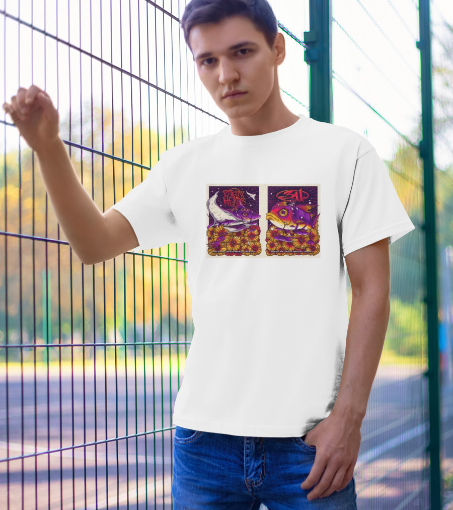 Dirty Heads 311 August 18 2026 Long Beach Amphitheater California Concert Art Colorful Fish Flowers T-Shirt