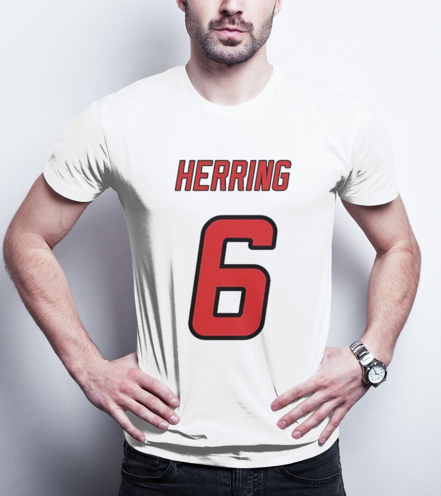 Herring 6 Red Jersey Name Number Bold Athletic Font T-Shirt