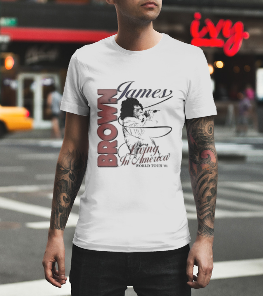 James Brown Living In America World Tour 1980s Retro Music Legend T-Shirt