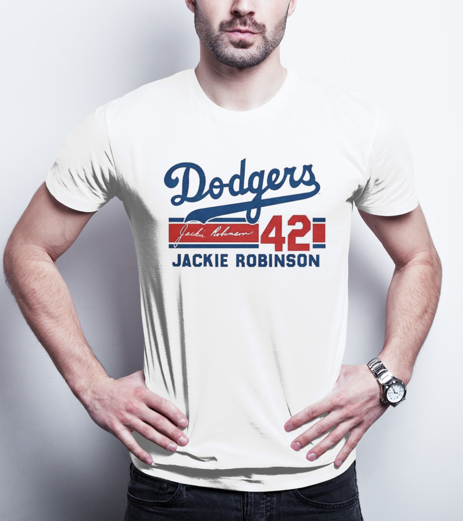 Dodgers Jackie Robinson 42 Stripes T-Shirt